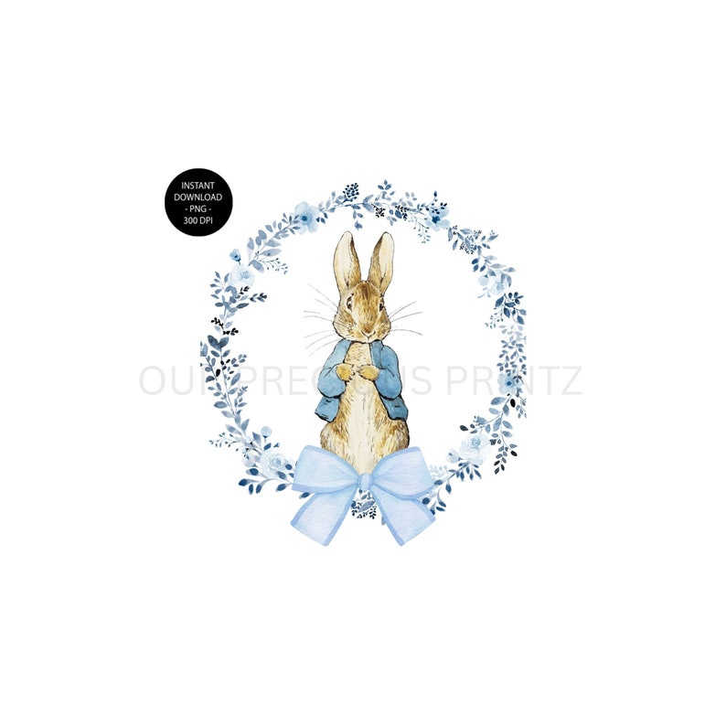 Peter Rabbit Blue Wreath PNG, Blue Jacket Peter Rabbit Floral Wreath ...