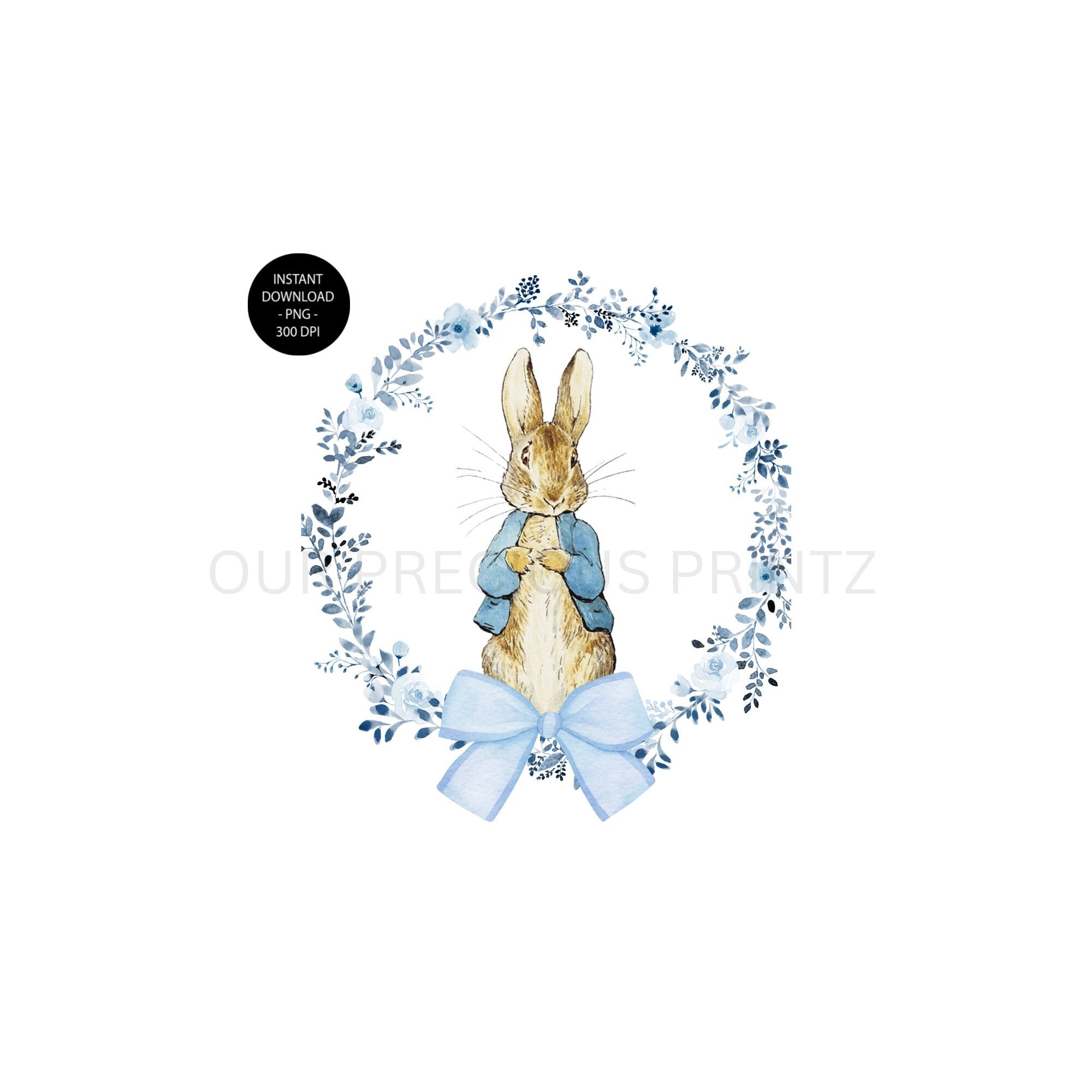 Peter Rabbit Blue Wreath PNG, Blue Jacket Peter Rabbit Floral Wreath ...