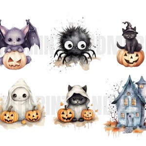 Halloween Watercolor Clipart PNG Bundle , Set of 12 Halloween ...