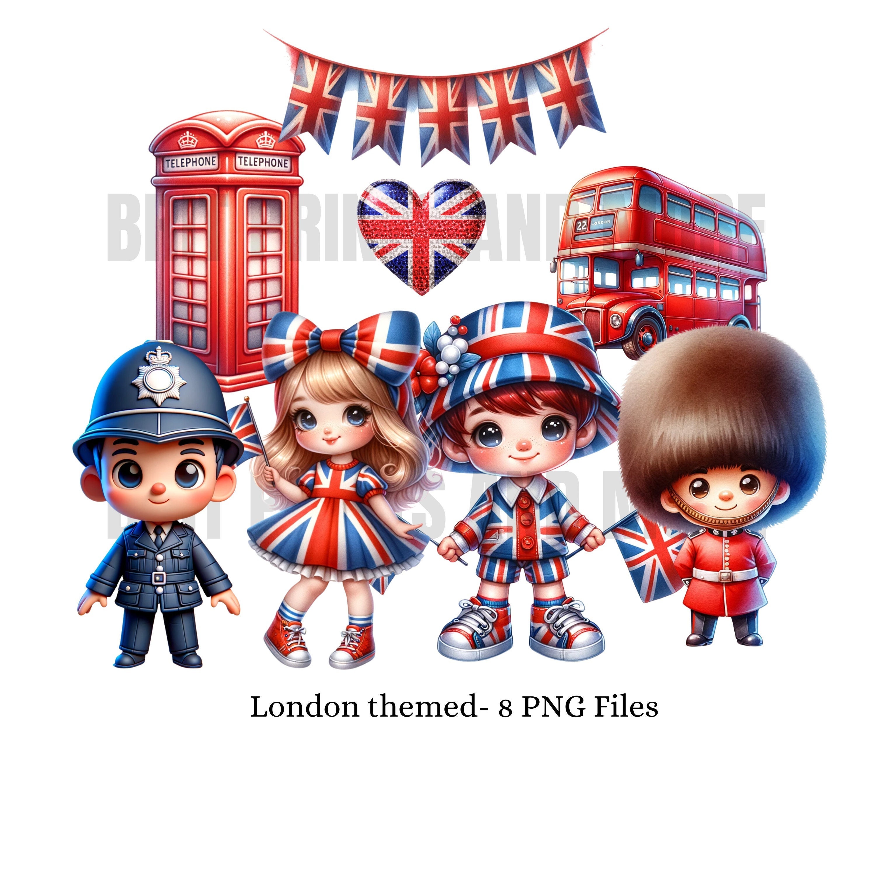 British London Set of 8 PNG, Union Jack Cute Girl Clip Art, British Boy ...