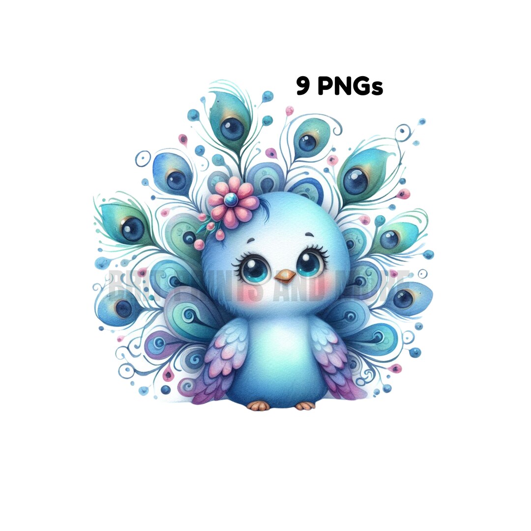 Cute Peacocks Watercolor 9 Pngs, Cute Peacocks for Clip Art, Peacock ...
