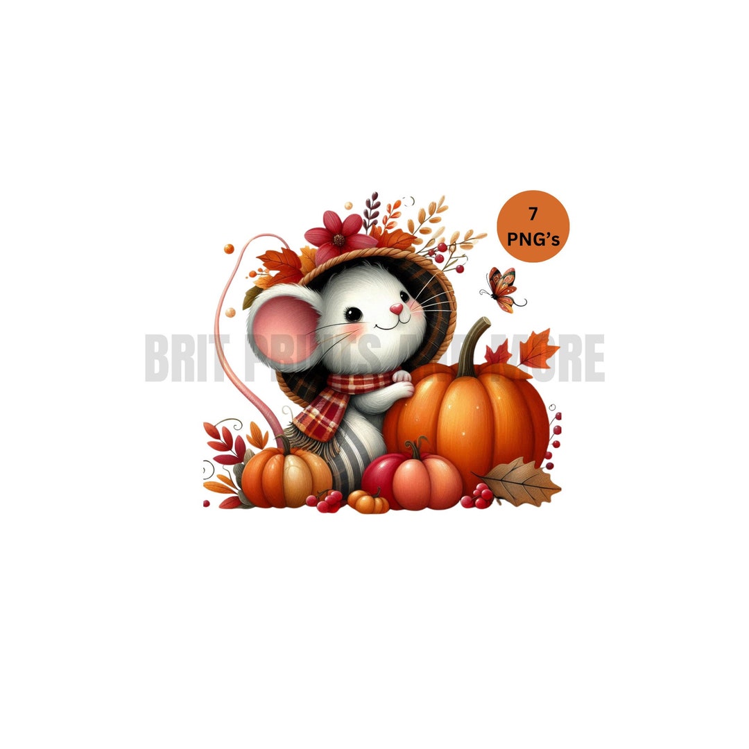 Fall Mice 7 Pngs, Mouse and Pumpkins Clip Art, Autumn Mice Sublimation ...