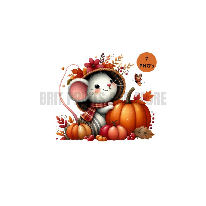 Fall Mice 7 Pngs, Mouse and Pumpkins Clip Art, Autumn Mice Sublimation ...