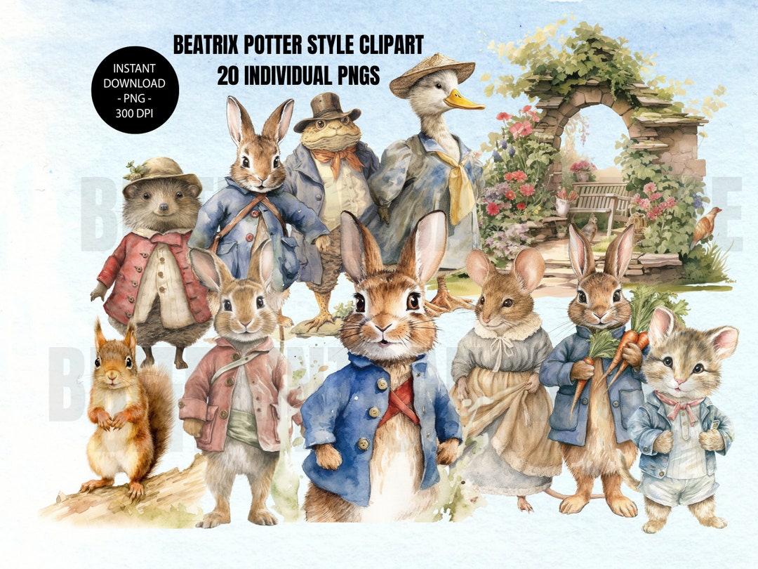 Peter Rabbit Collection, 20 Individual PNG, Beatrix Potter Style Clip ...