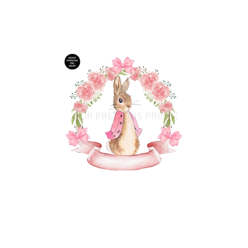 Flopsy Bunny Pink Wreath Blank PNG, Pink Flopsy Rabbit Clip Art, Wreath Sublimation, Instant ...