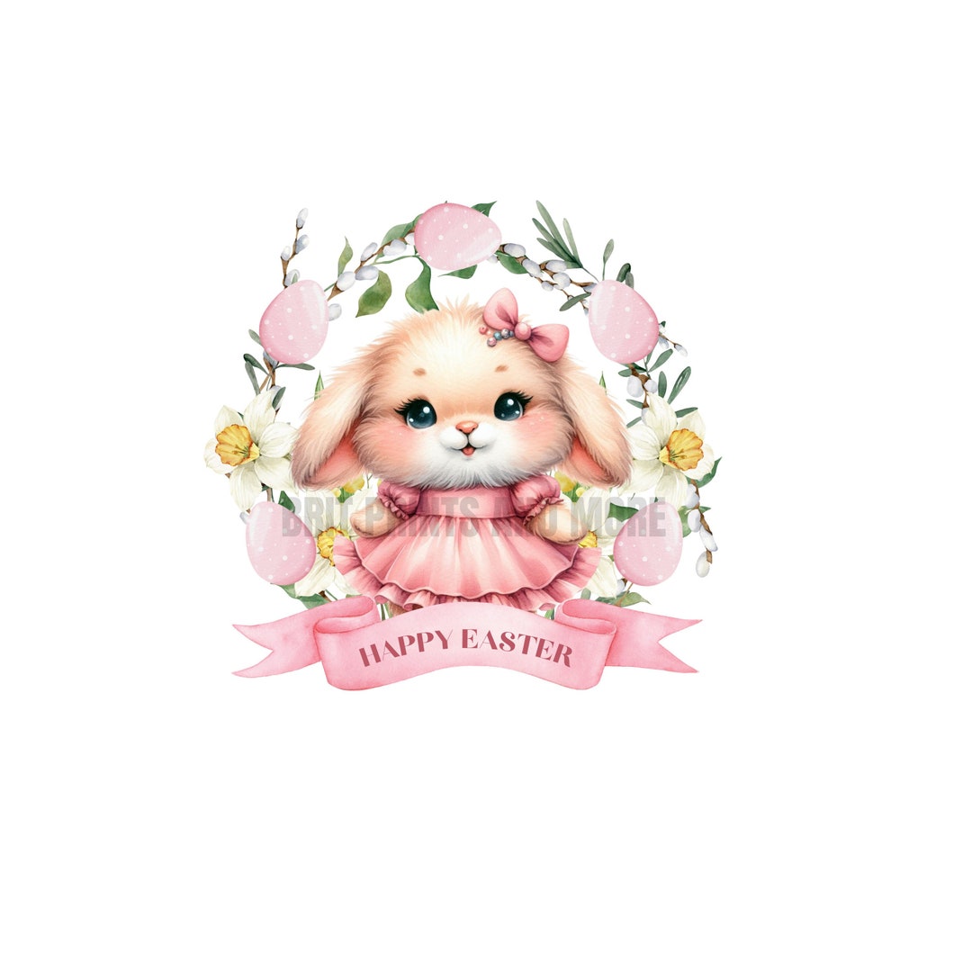 Easter Pink Rabbit Bunny Wreath Watercolor PNG, Cute Pink Rabbit Wreath ...