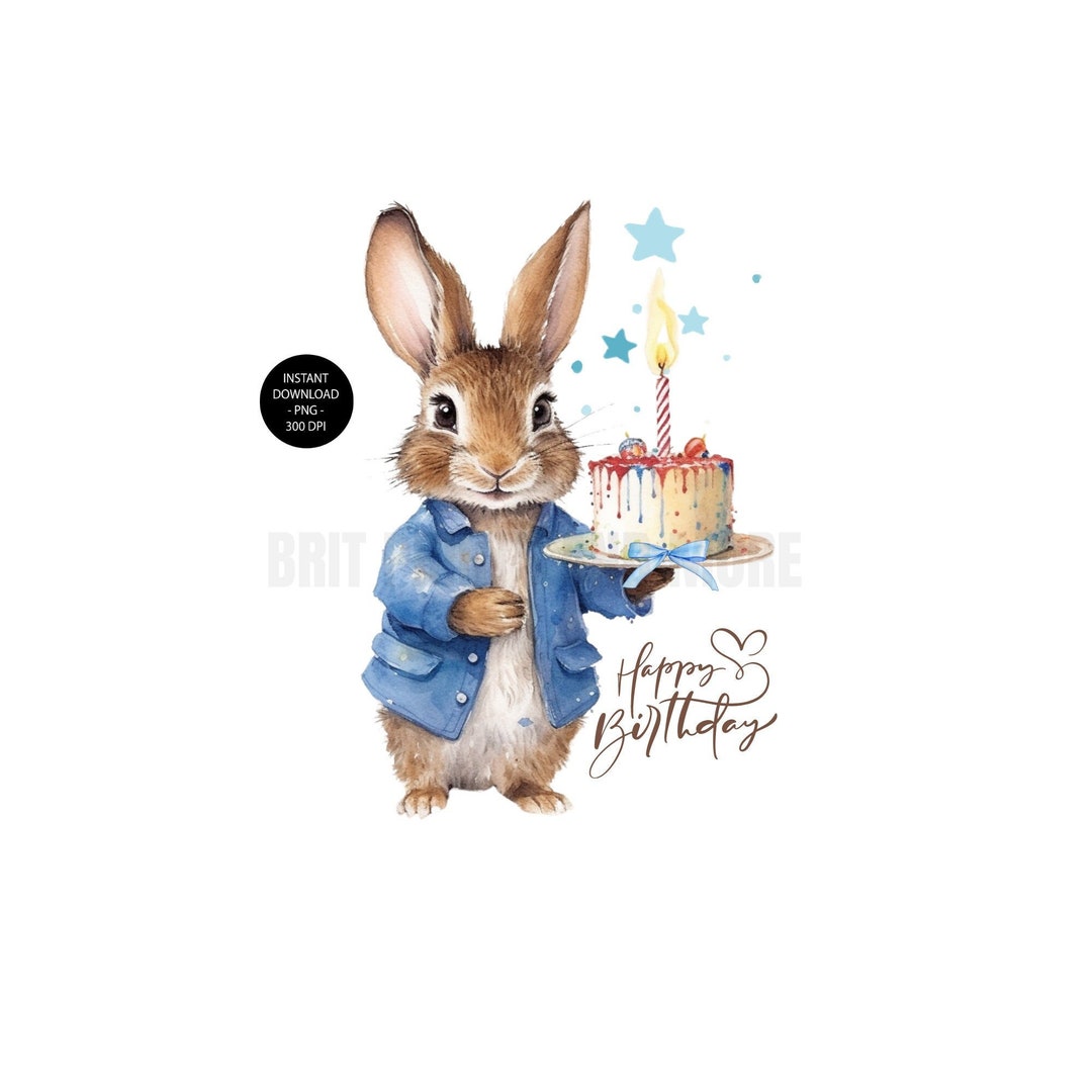 Peter Rabbit Birthday Cake PNG, Blue Jacket Peter Rabbit Happy Birthday ...