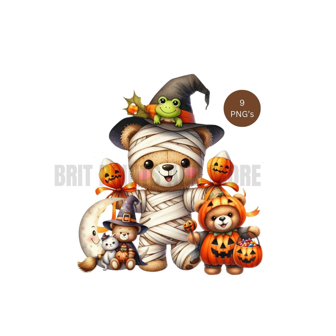 Halloween Teddy Bears, 9 Png's Teddy Halloween Costume Watercolor ...