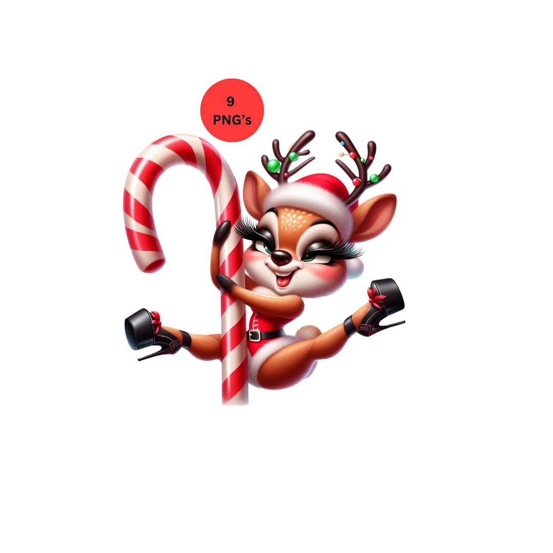 Funny Christmas Pole Dancing Reindeers, 8 Pngs, Candy Cane Reindeers ...