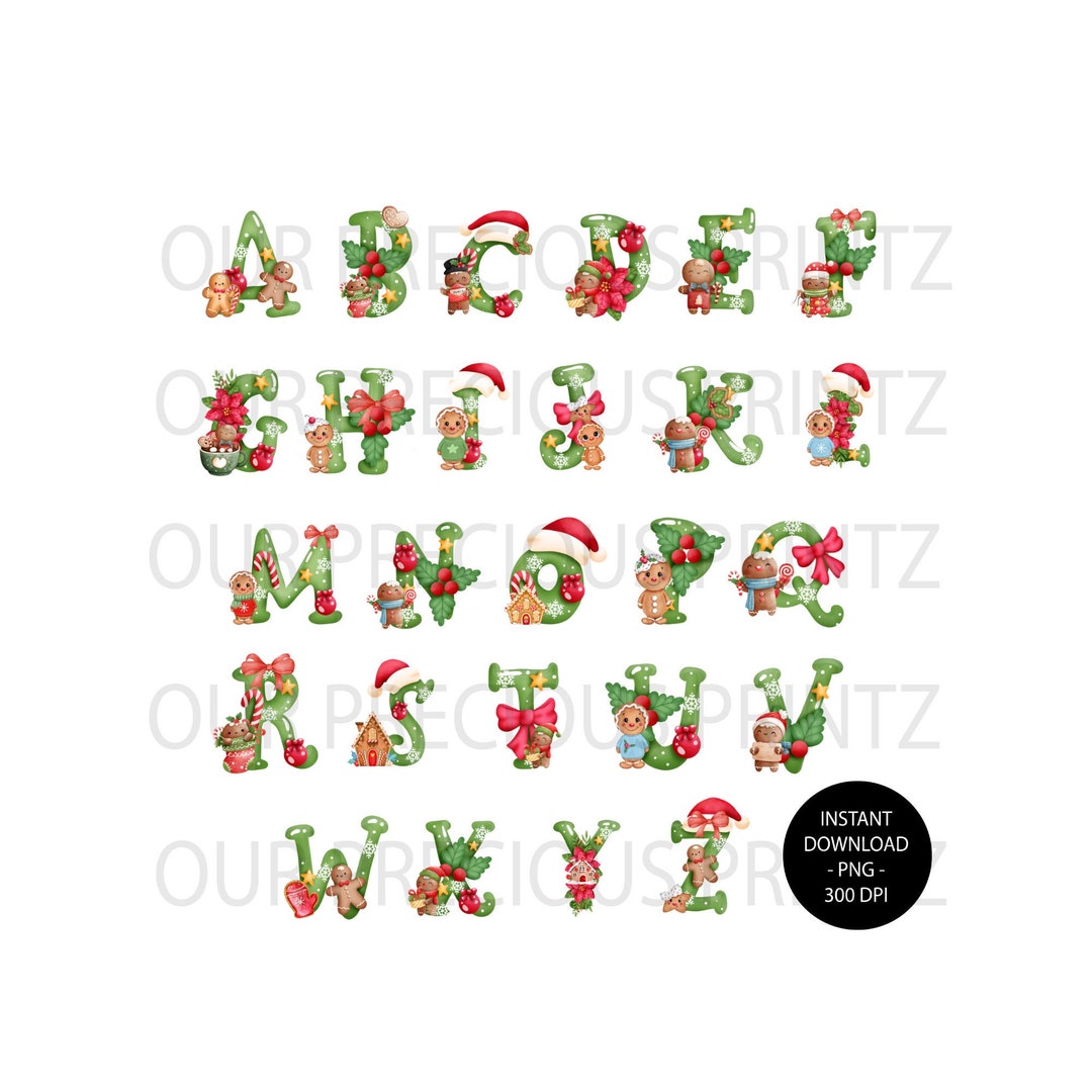 Gingerbread Christmas Alphabet PNG, Set of 26 Individual Alphabet ...
