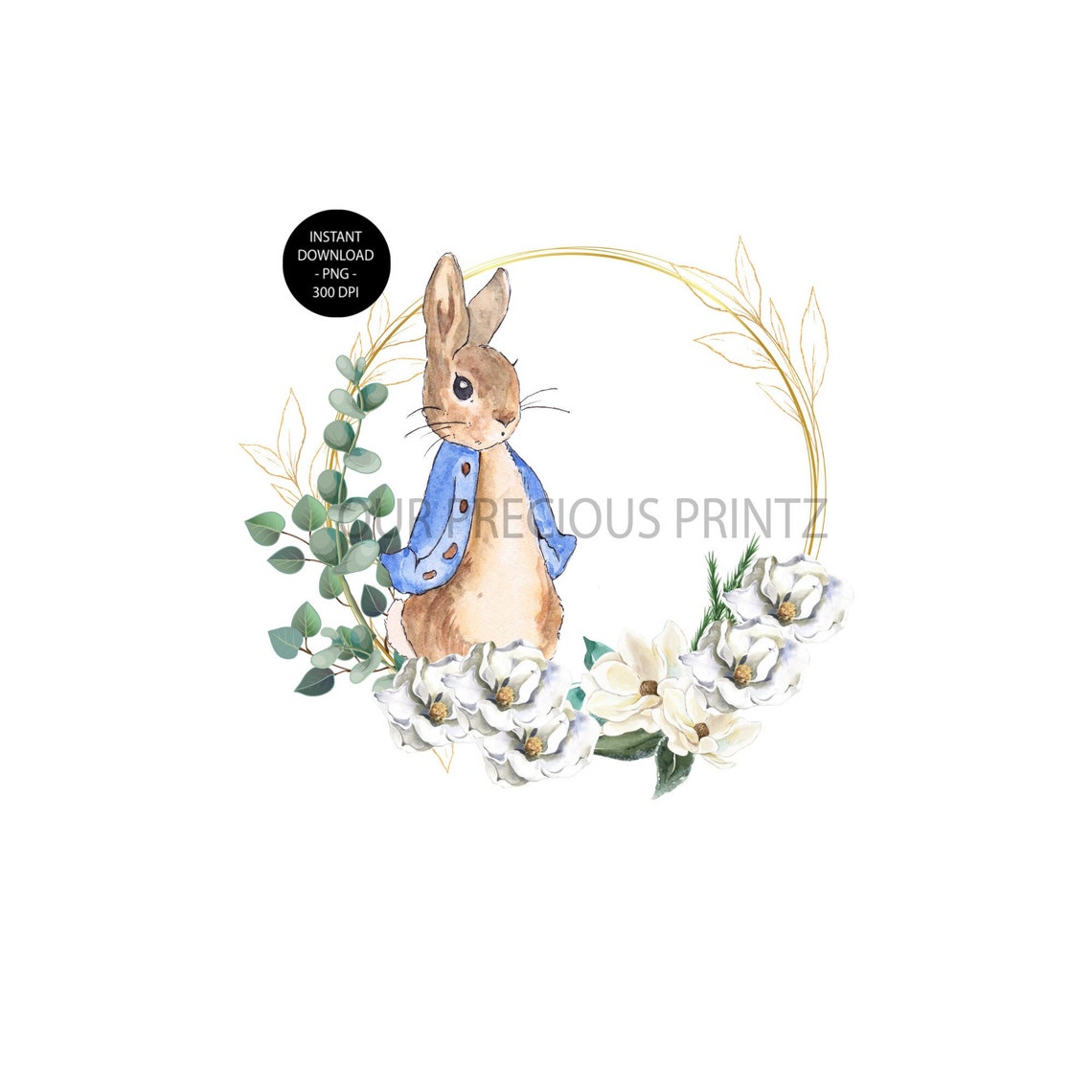Peter Rabbit Gold Wreath PNG, Blue Jacket Peter Rabbit Clip Art, Wreath ...