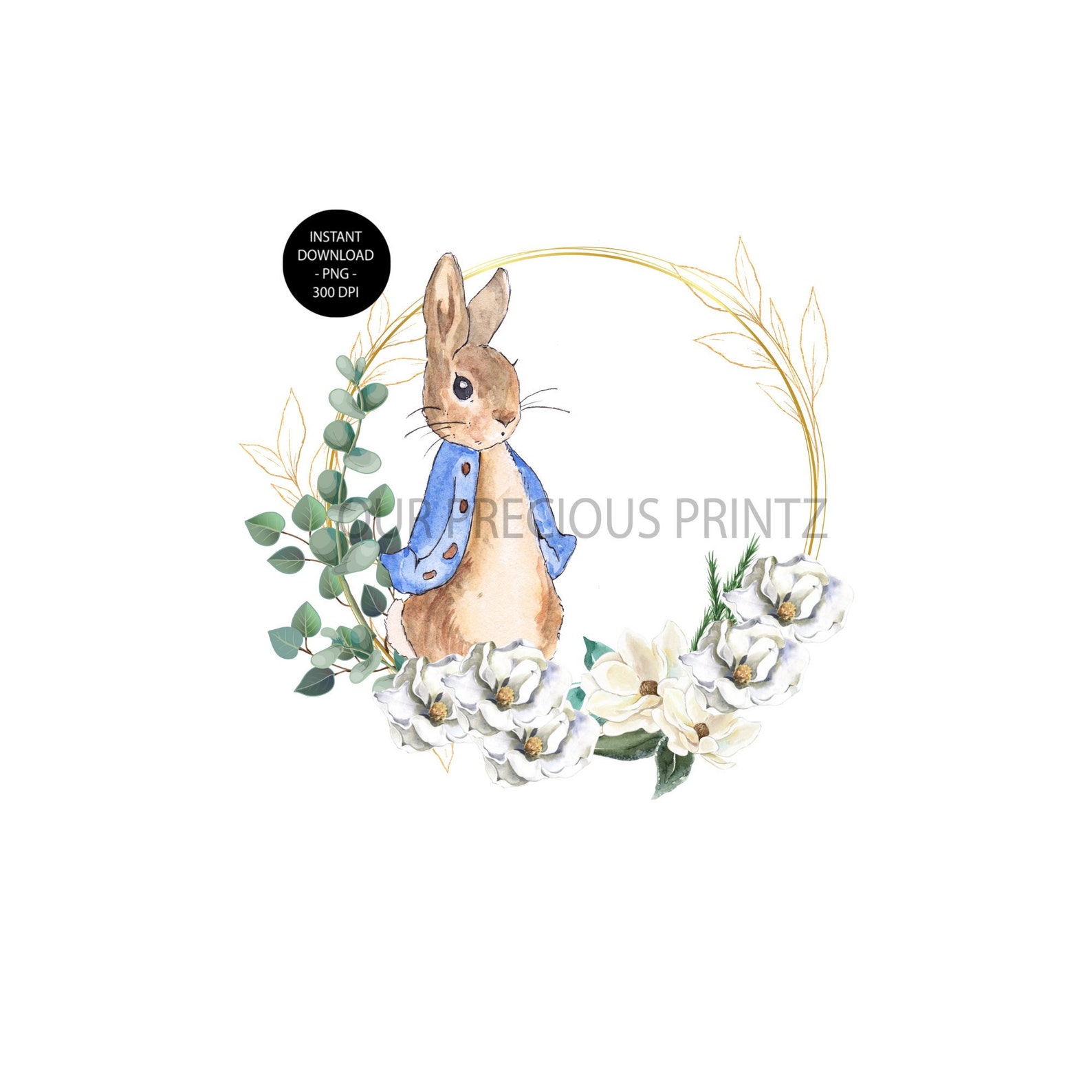 Peter Rabbit Gold Wreath PNG, Baby Clip Art (digital Download) - Etsy