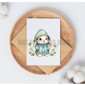 Cute Bunny Rabbit With Daisies Watercolor PNG, Daisy Bunny Scene Clip ...