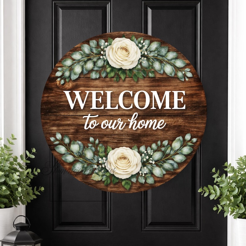 Eucalyptus Wreath Sign: White Floral Welcome Decor - Etsy UK
