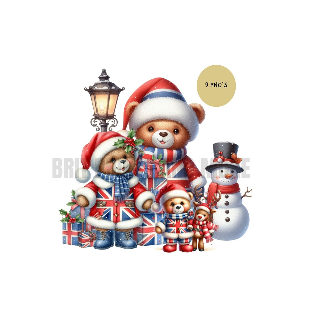 British Union Jack Christmas Teddy Bear PNG Clip Art (digital Download ...