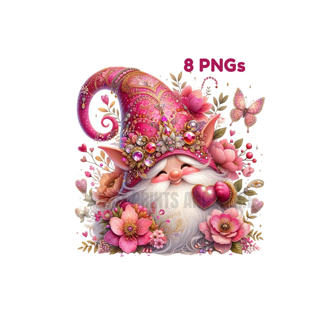 Set of 8 Valentine Gnomes PNG, Cute Love Heart Gnome Clip Art ...