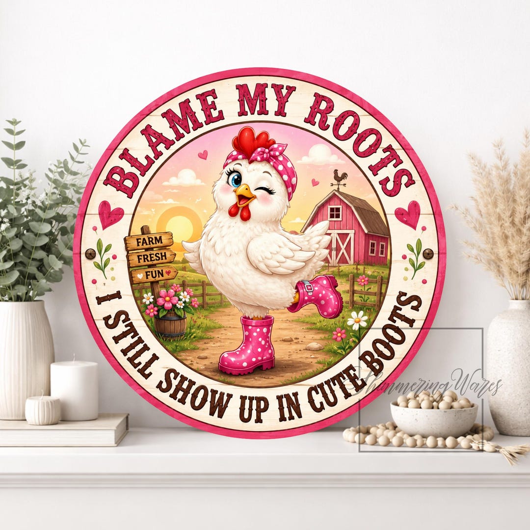 Funny Chicken Welcome Wreath Sign: Roots and Boots Farmhouse Whimsical ...