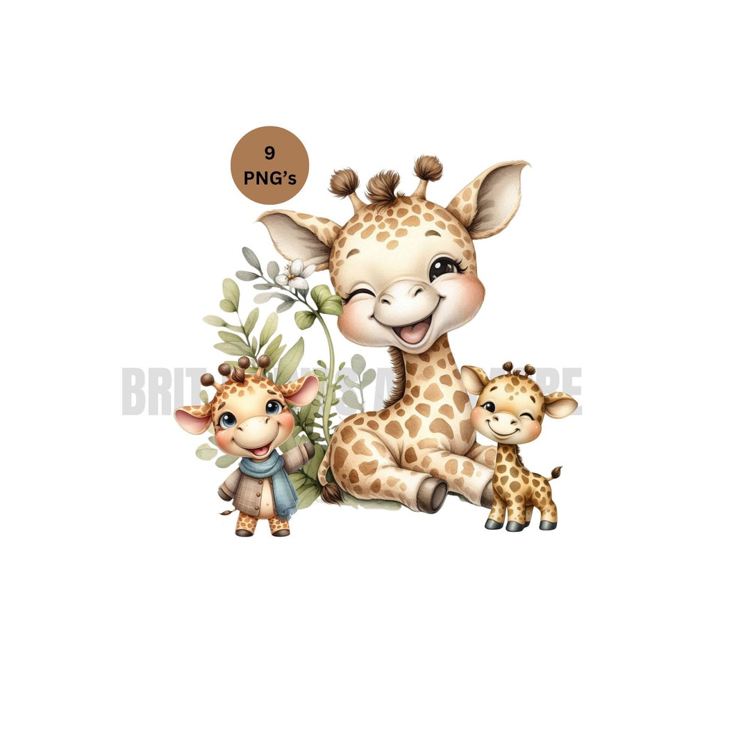 Baby Safari Giraffes, 9 Pngs, Cute Jungle Giraffe Sublimation, Instant ...
