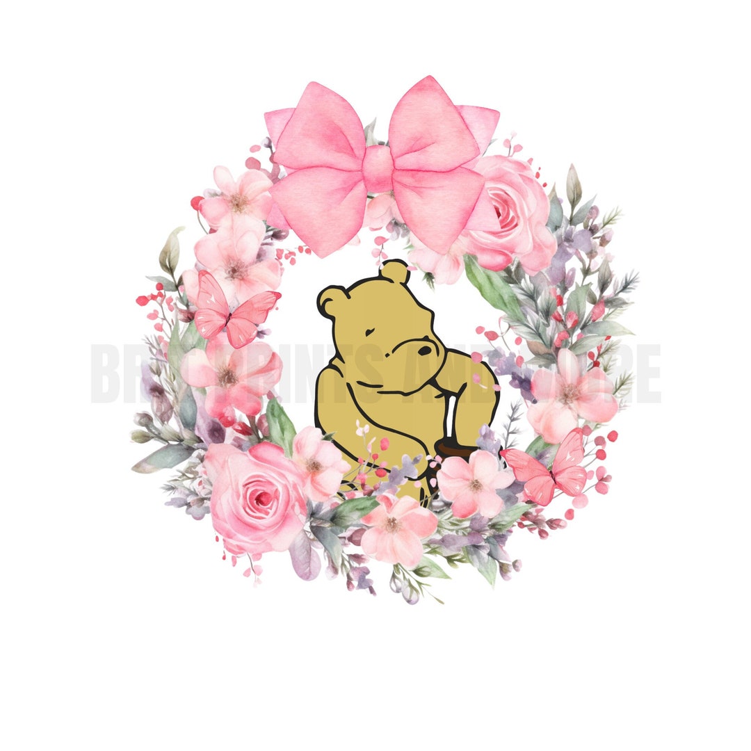 Classic Winnie-the-pooh Pink Floral Wreath PNG: Watercolor Clip Art ...