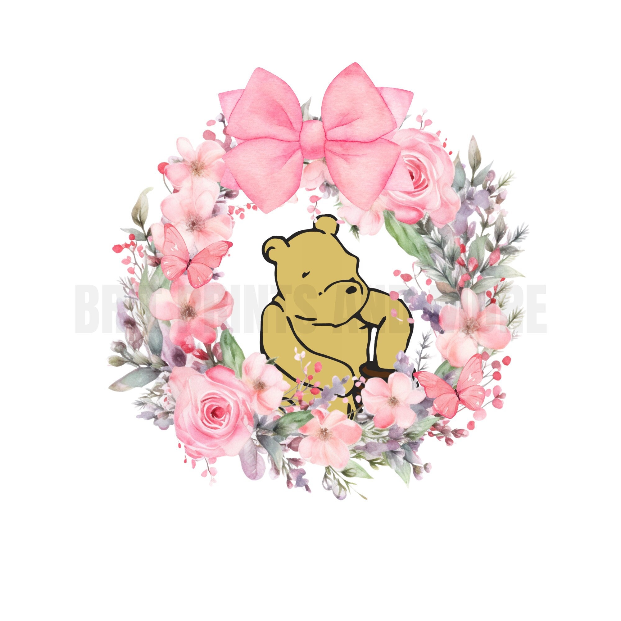 Classic Winnie-the-pooh Pink Wreath Watercolor PNG, Classic-pooh Scene ...