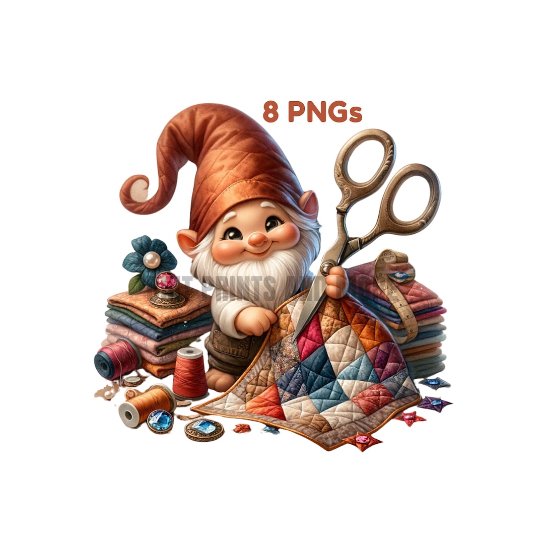 Set of 8 Crafting Gnomes PNG, Painter Gnome Clip Art, Quilting Gnome ...