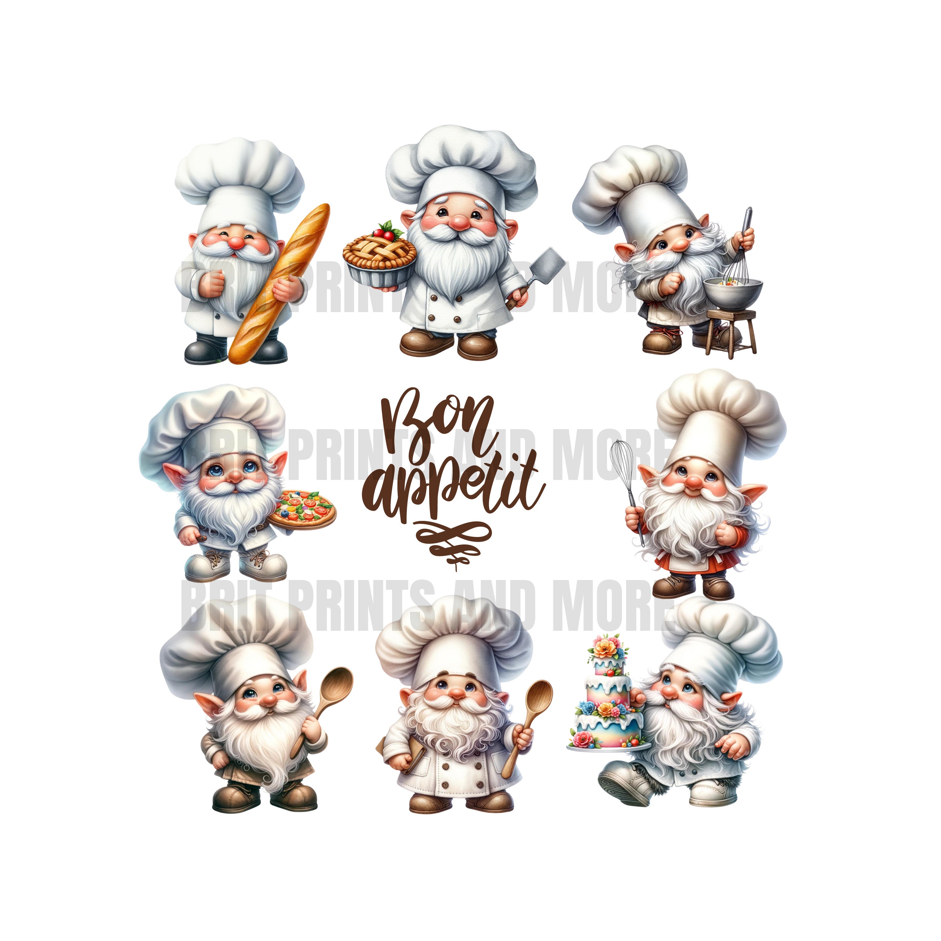 Set of 9 Chef Gnomes PNG, Pizza Gnome Clip Art, Baker Gnome Sublimation ...