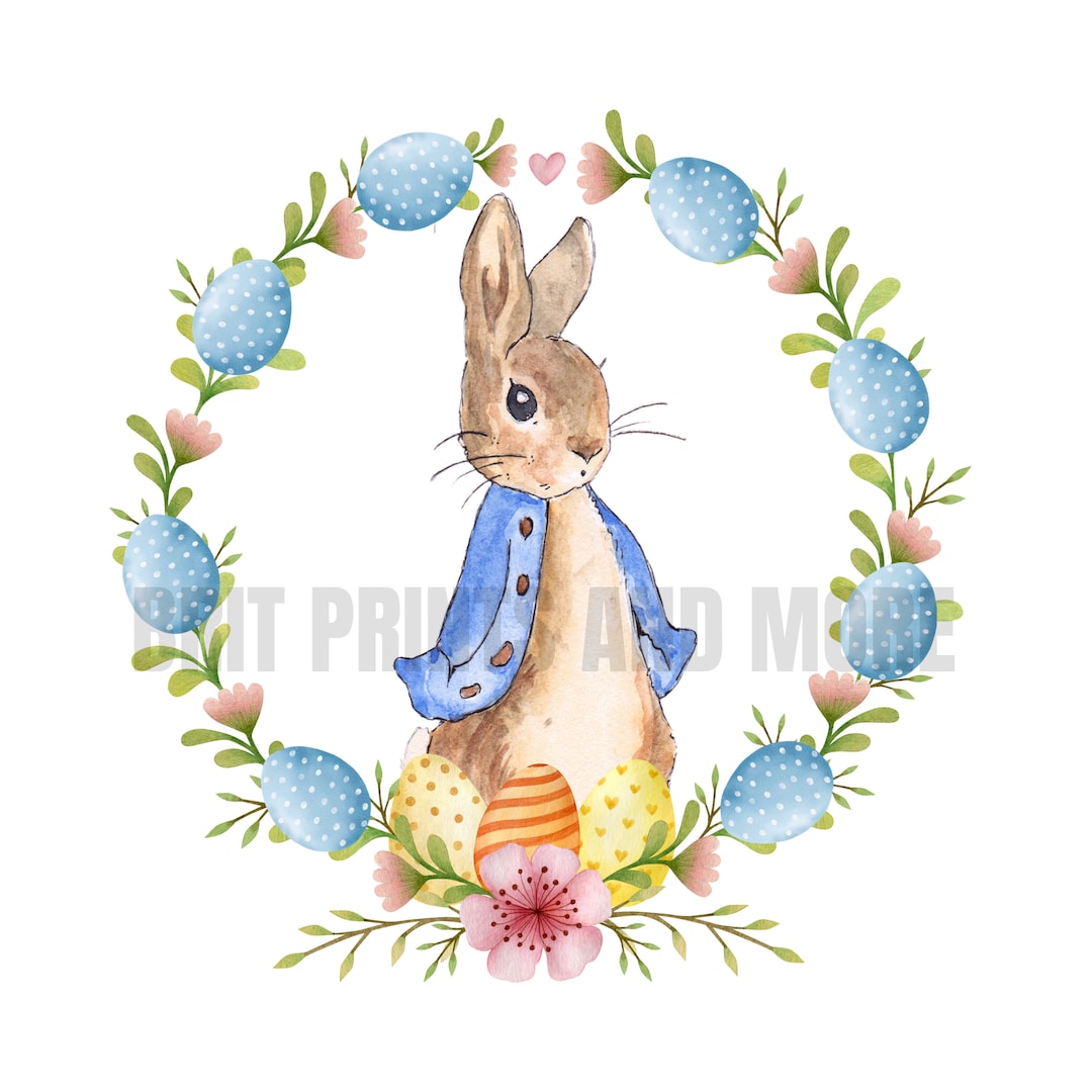 Easter Peter Rabbit Bunny Watercolor PNG, Cute Peter Rabbit Wreath ...