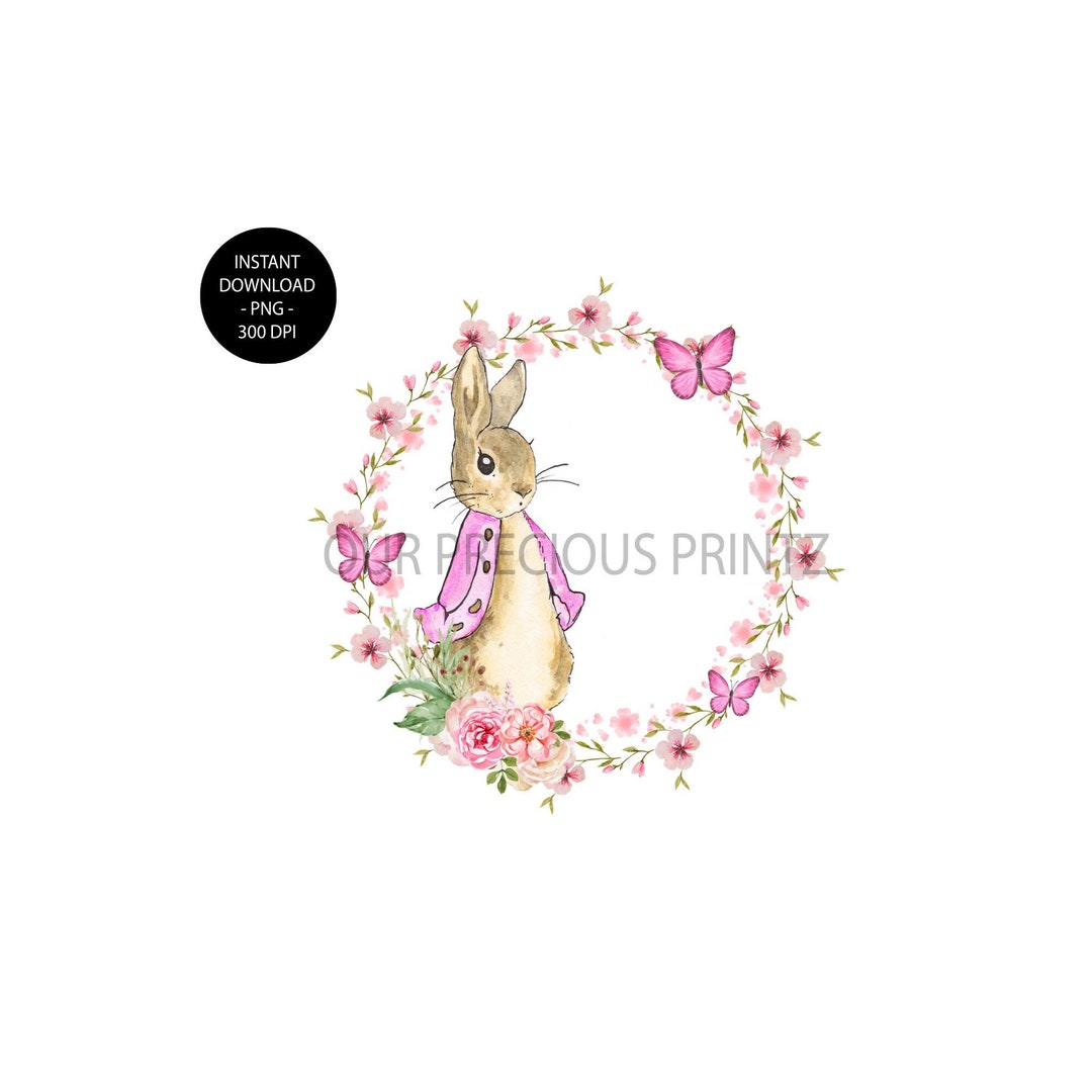 Flopsy Bunny Gold Wreath Blank PNG, Pink Flopsy Rabbit Clip Art, Wreath ...