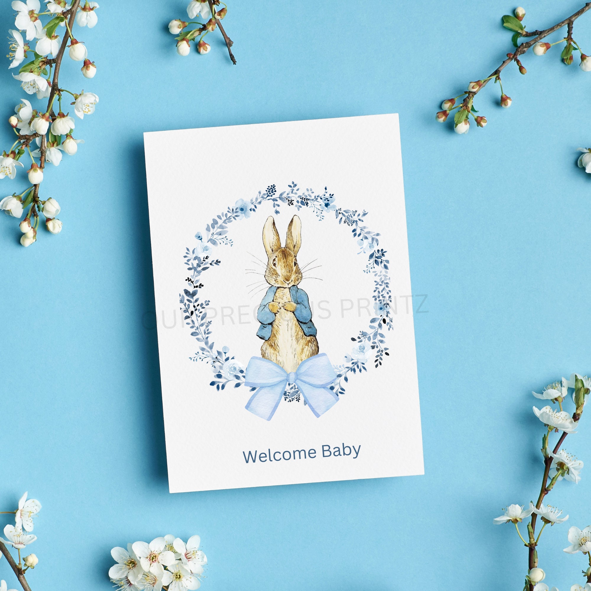 Peter Rabbit Blue Wreath PNG, Blue Jacket Peter Rabbit Floral Wreath ...