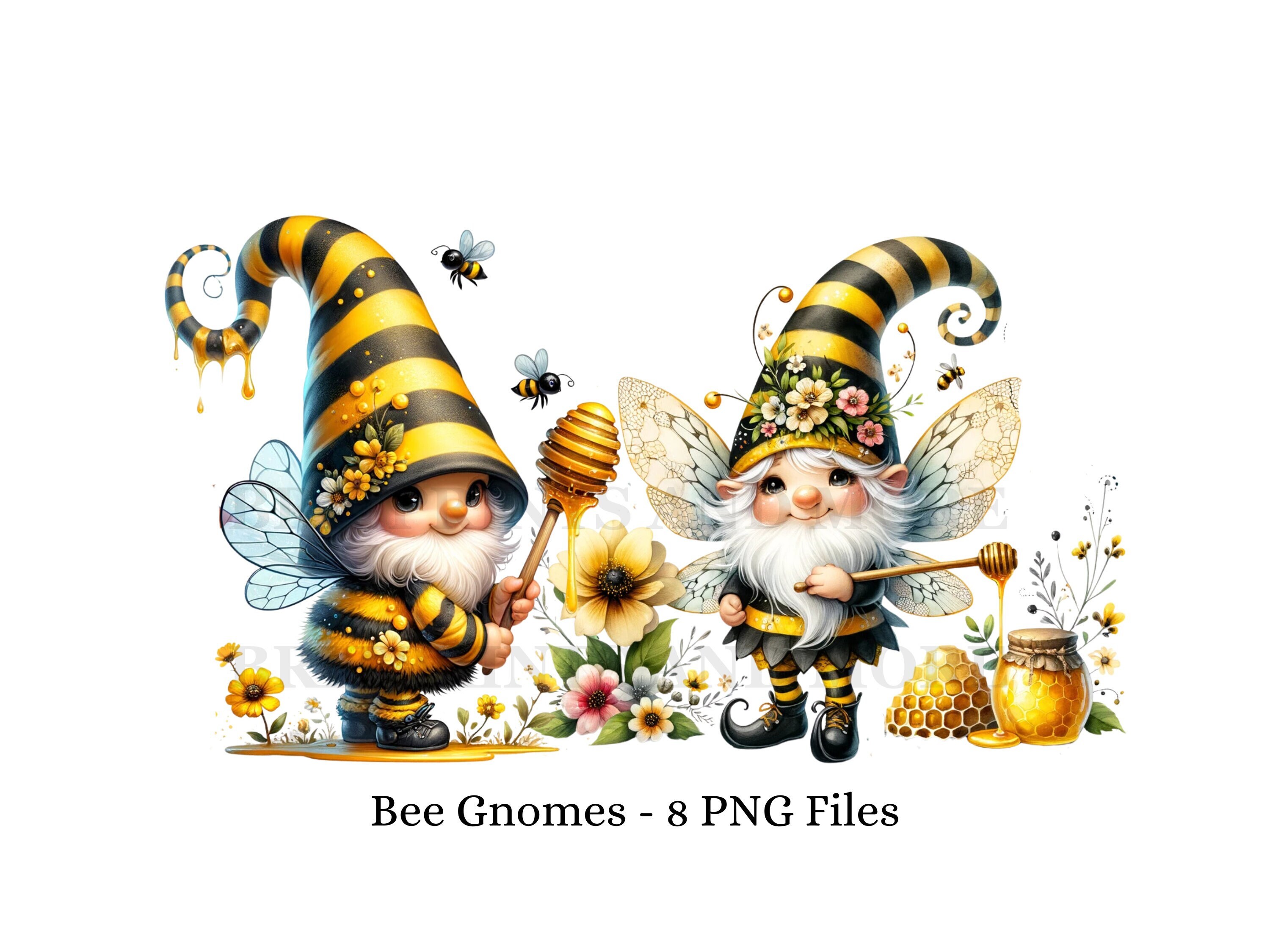 Set of 8 Bee Gnomes PNG, Bee Hive Clip Art, Honey Gnome Bees ...