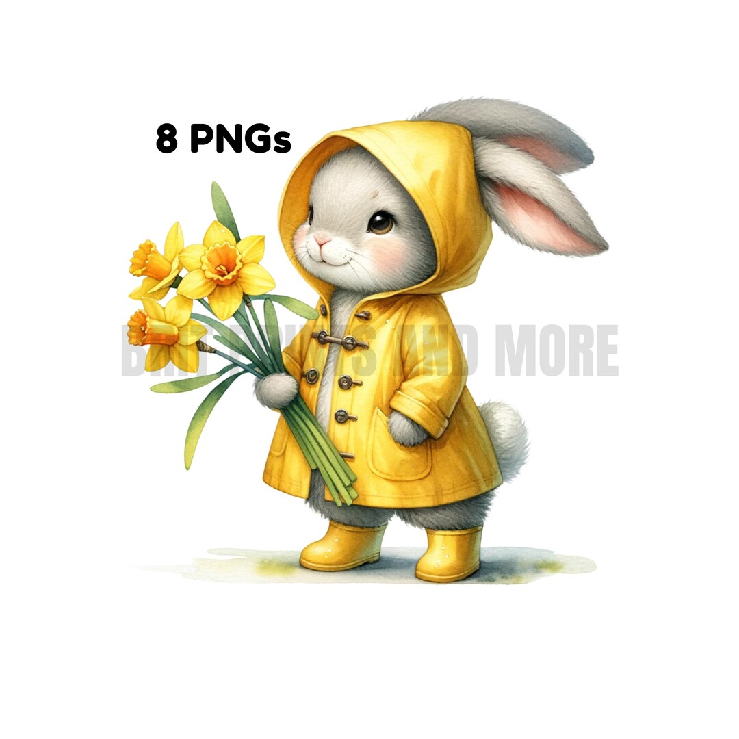 Set of 8 Cute Bunnies PNG, Watercolor Bunny Clip Art, Watercolor Bunny ...