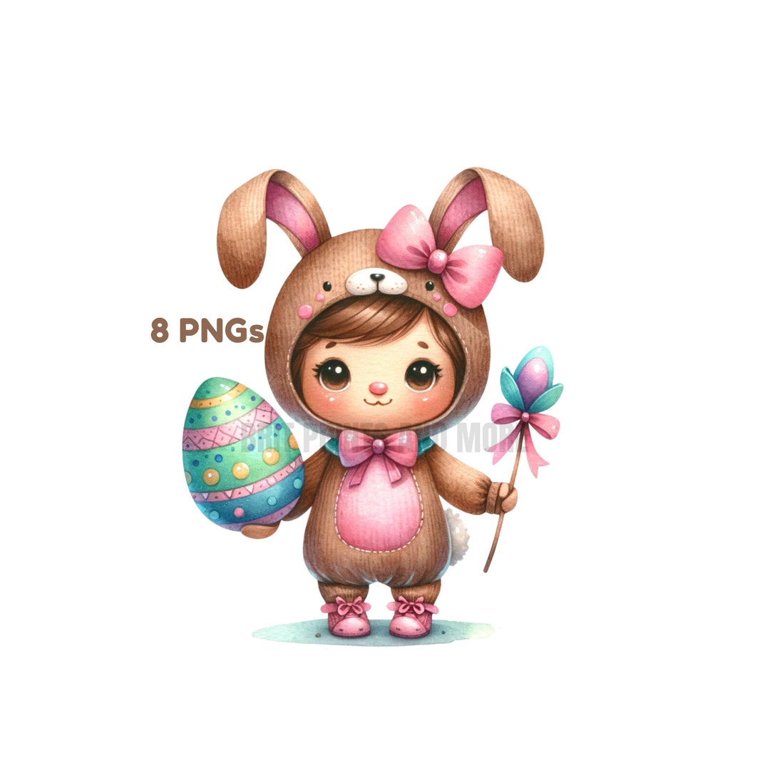Set of 4 Easter Kids PNG, Easter Bunny Cute Kids Clip Art, Rabbit Ears ...