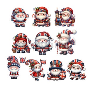 British Union Jack Santas 9 Pngs, London Santas, Britain Christmas ...