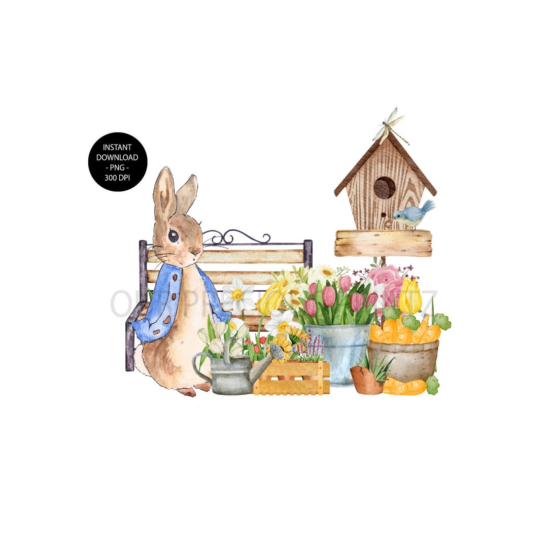 Peter Rabbit Blue Spring Garden PNG, Blue Jacket Peter Rabbit Carrots ...