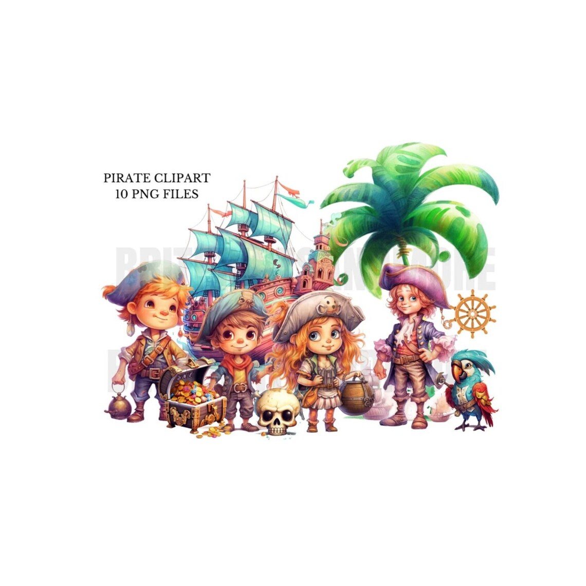 Watercolor Pirates PNG Pirate Ship Clip Art 10 Pirate Girl - Etsy