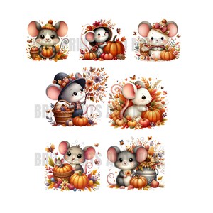 Fall Mice 7 Pngs, Mouse and Pumpkins Clip Art, Autumn Mice Sublimation ...