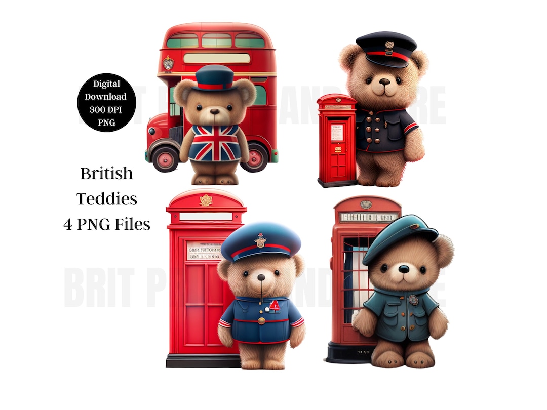British Teddy Bear PNG Clipart: Union Jack, Bus, Post Box (digital ...