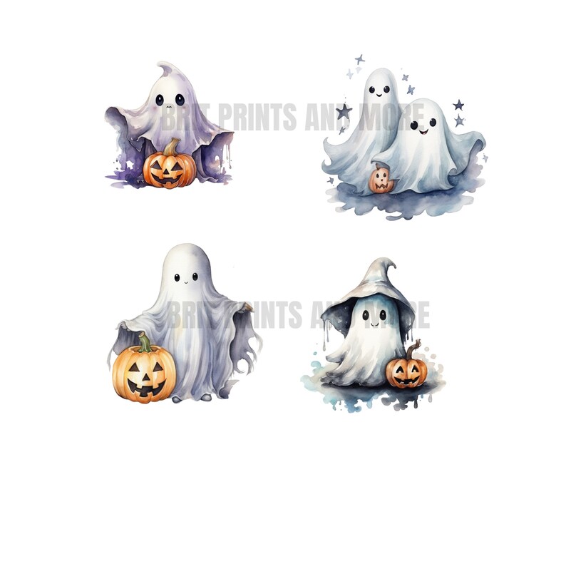 Halloween Watercolor Ghost Town Clipart PNG Bundle , Set of 12 ...