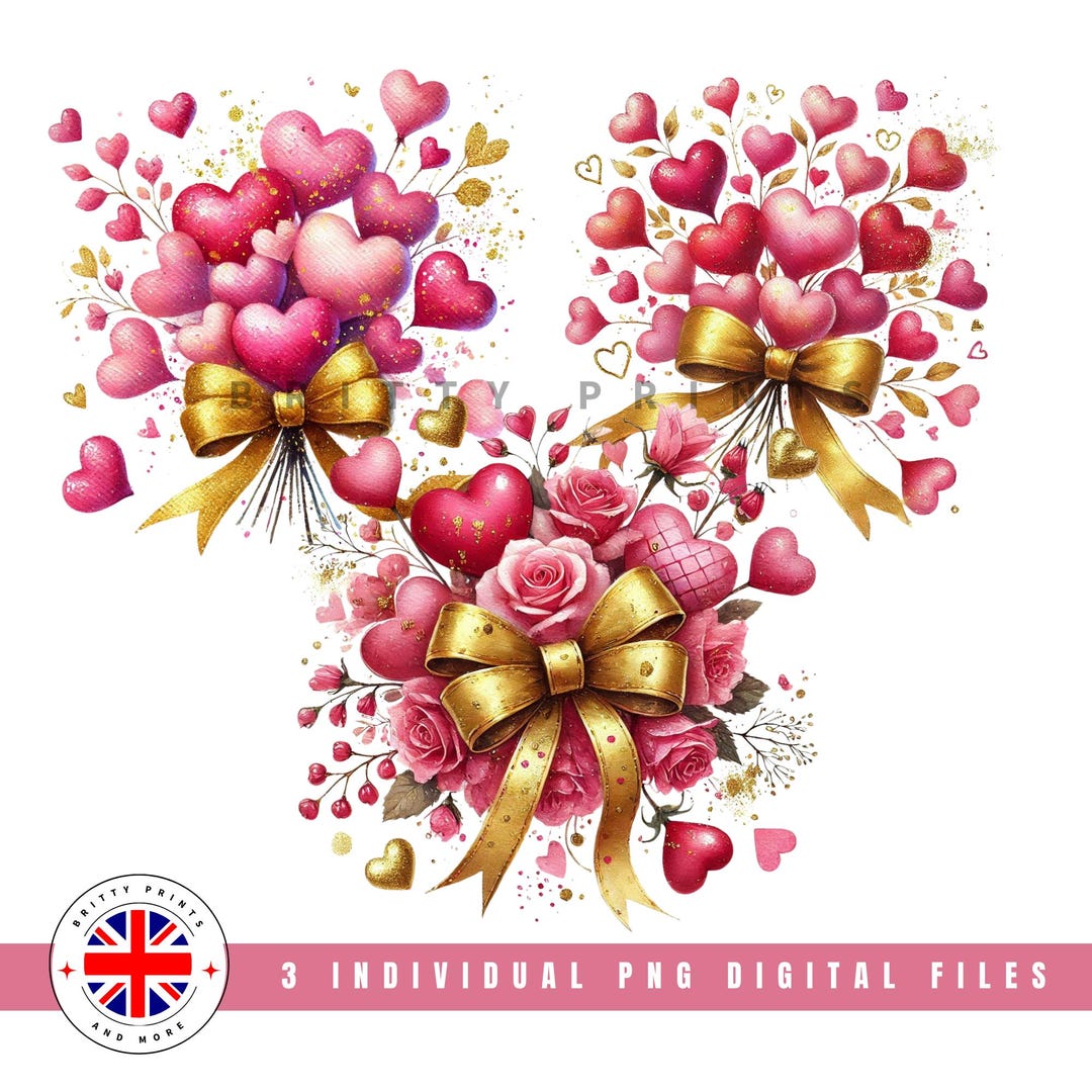 Valentine Heart Bouquet PNG Clipart: Roses & Ribbons (digital Download ...