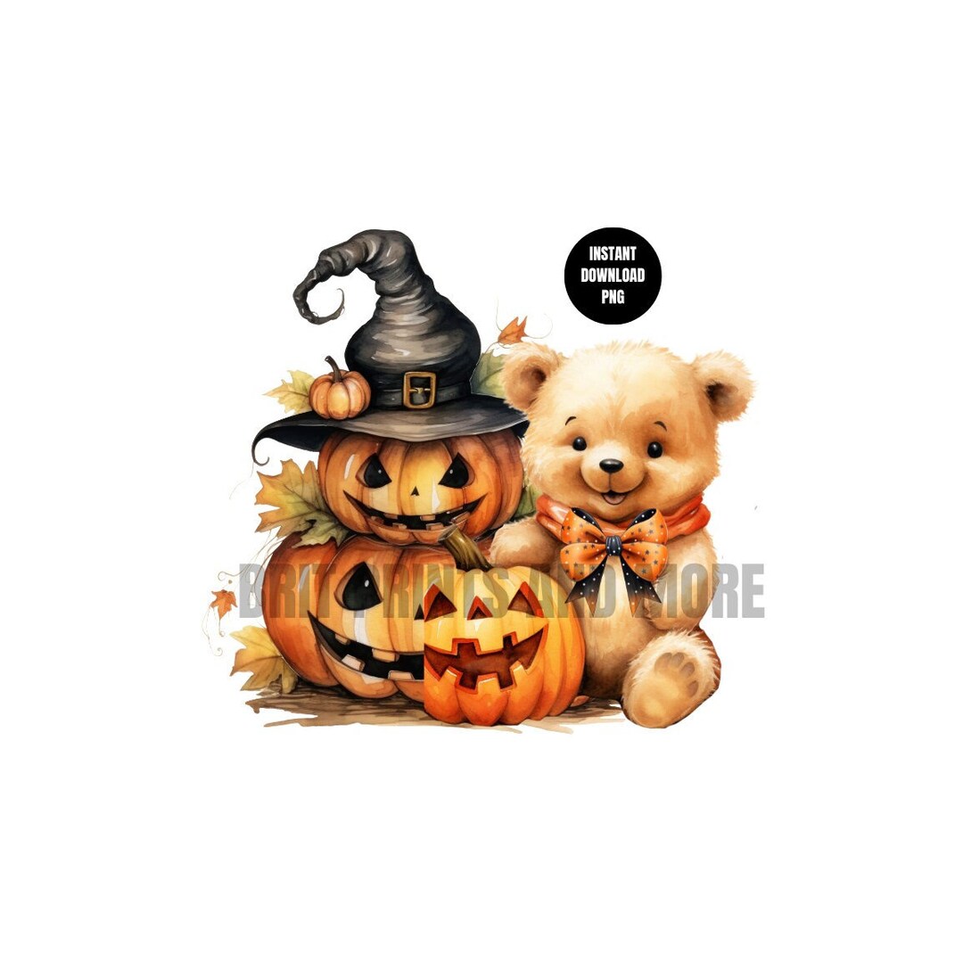 Teddy Bear Halloween Watercolor PNG, Halloween Teddy Pumpkin Clip Art ...