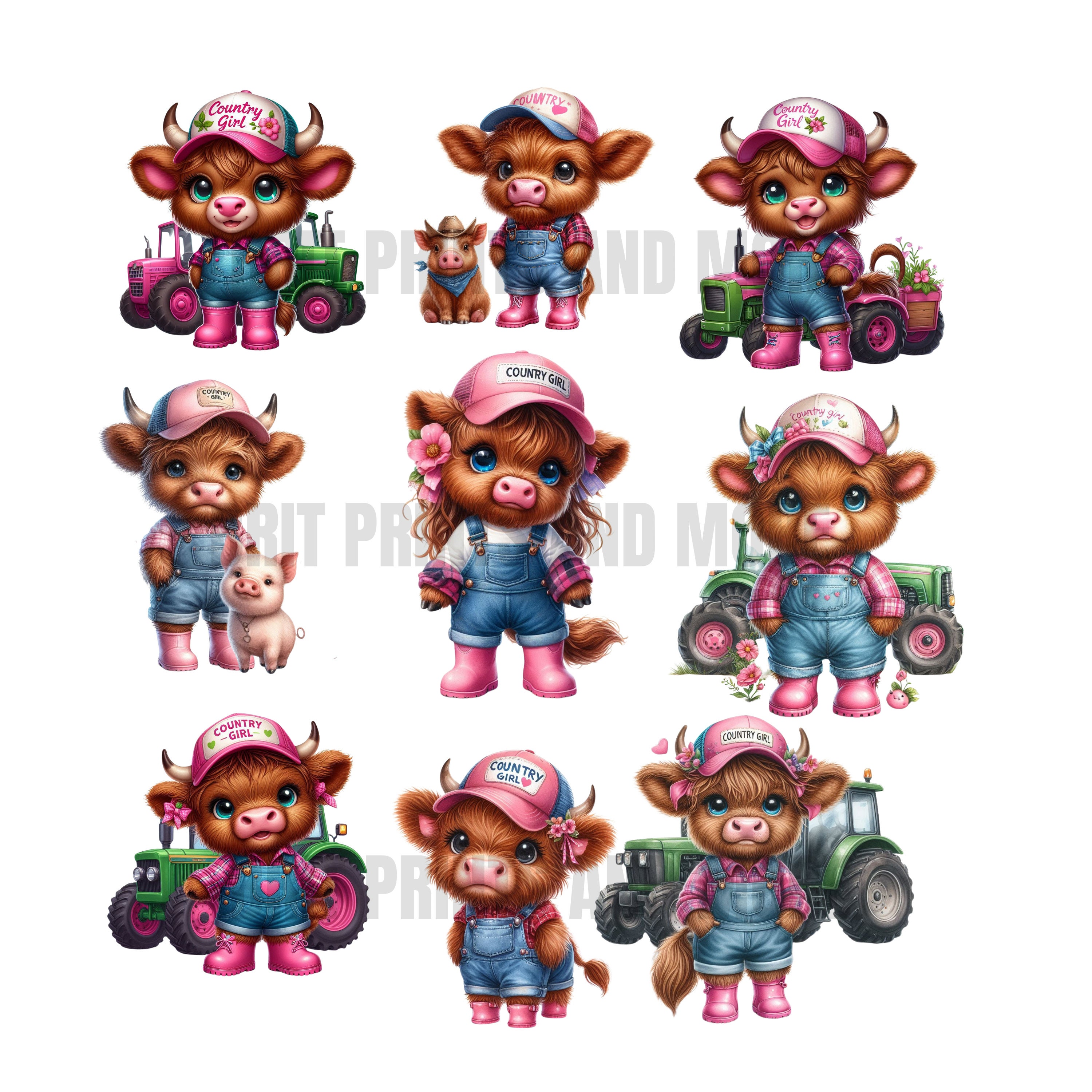 Country Girl Highland Cow PNG: Farm Life Clip Art (digital Download) - Etsy