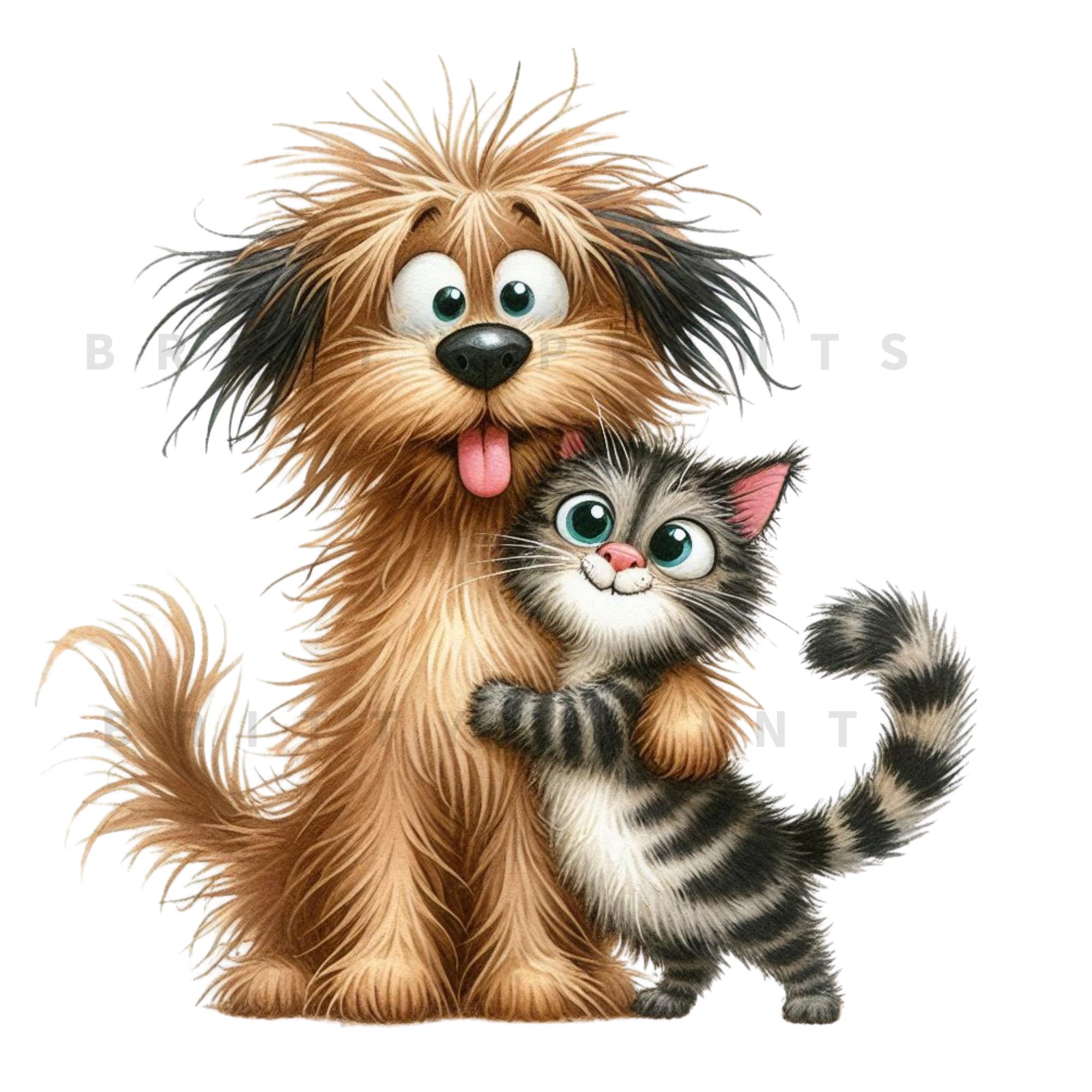 Watercolor Cats and Dogs PNG Clipart: Hugging Animals (digital Download ...