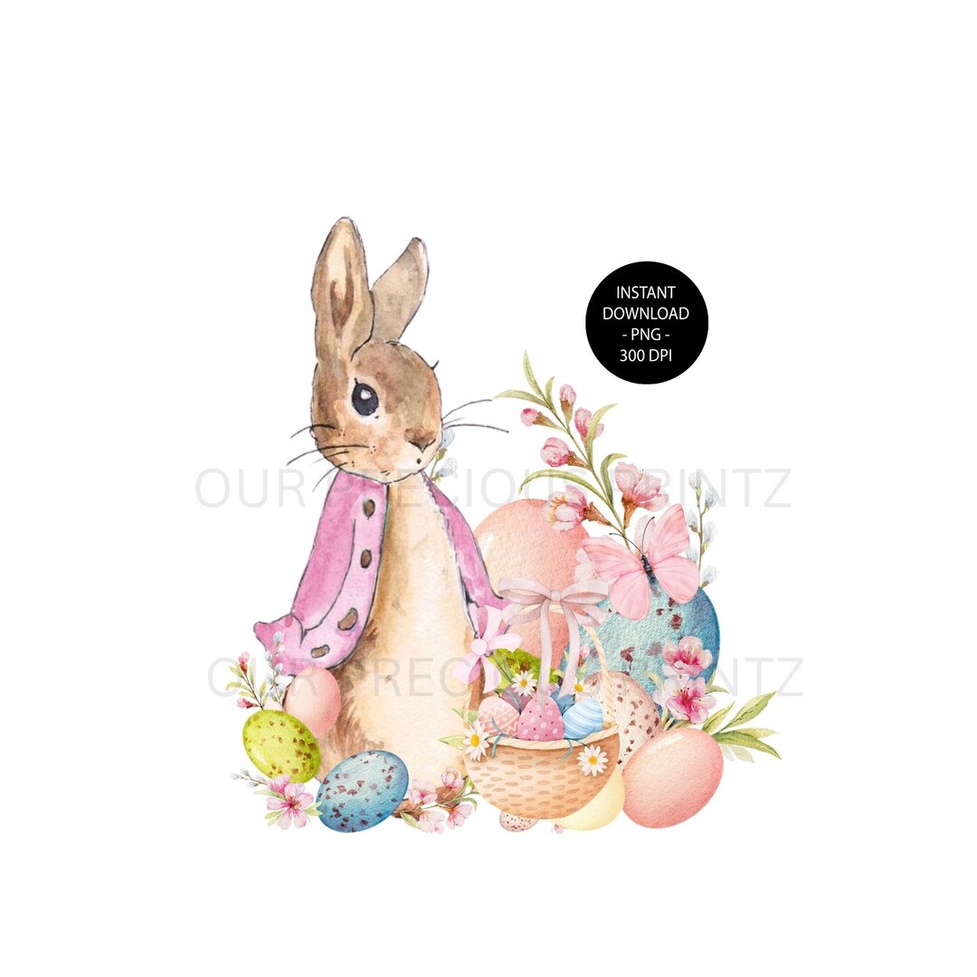 Flopsy Bunny Easter Egg Scene PNG, Rabbit Clip Art (digital Download ...