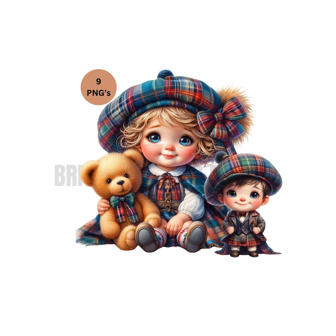 Cute Scottish Kids, 9 Individual PNG, Cute Scotland Girl and Boy Clip ...