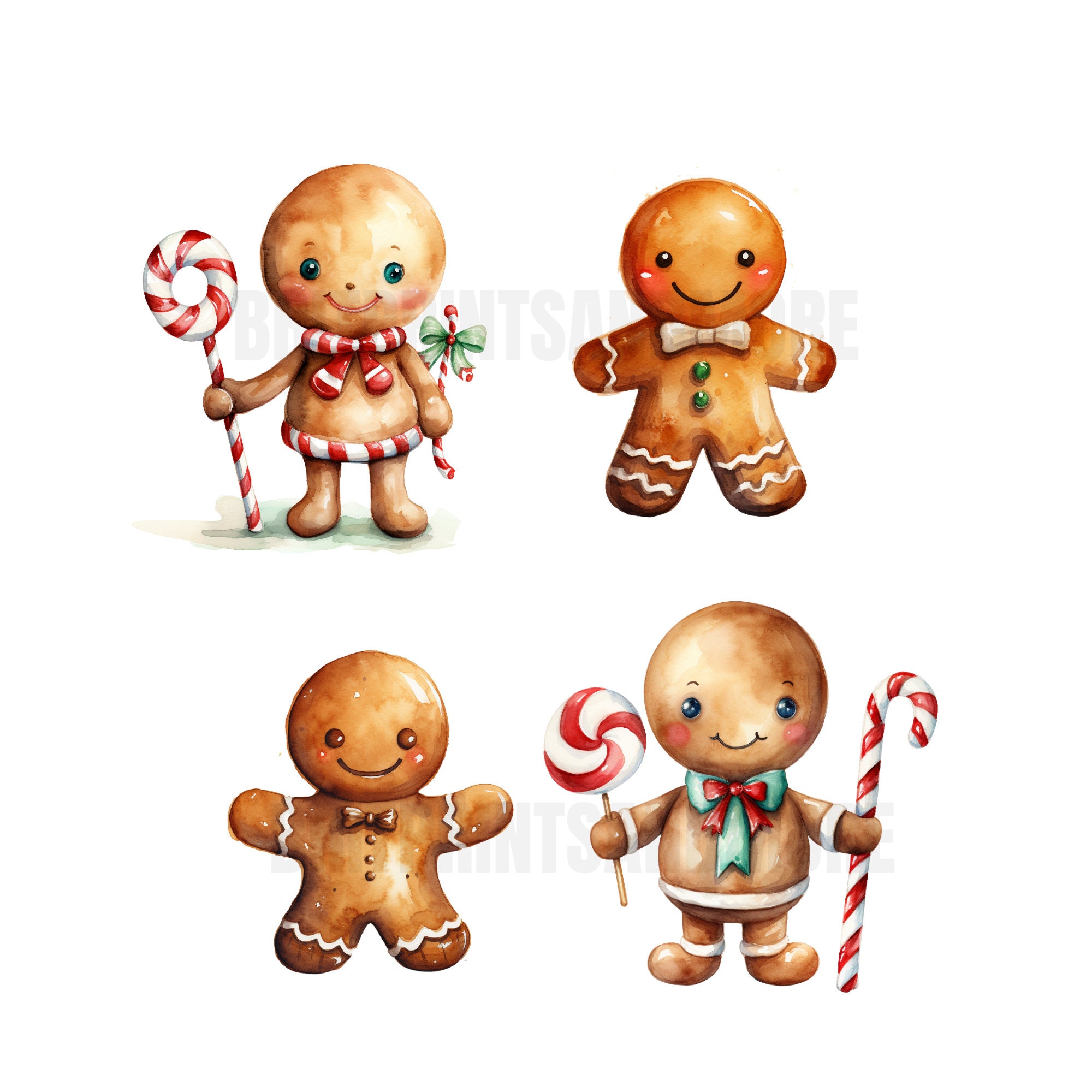 Gingerbread Men Watercolor Clipart: PNG Bundle for Commercial Use ...