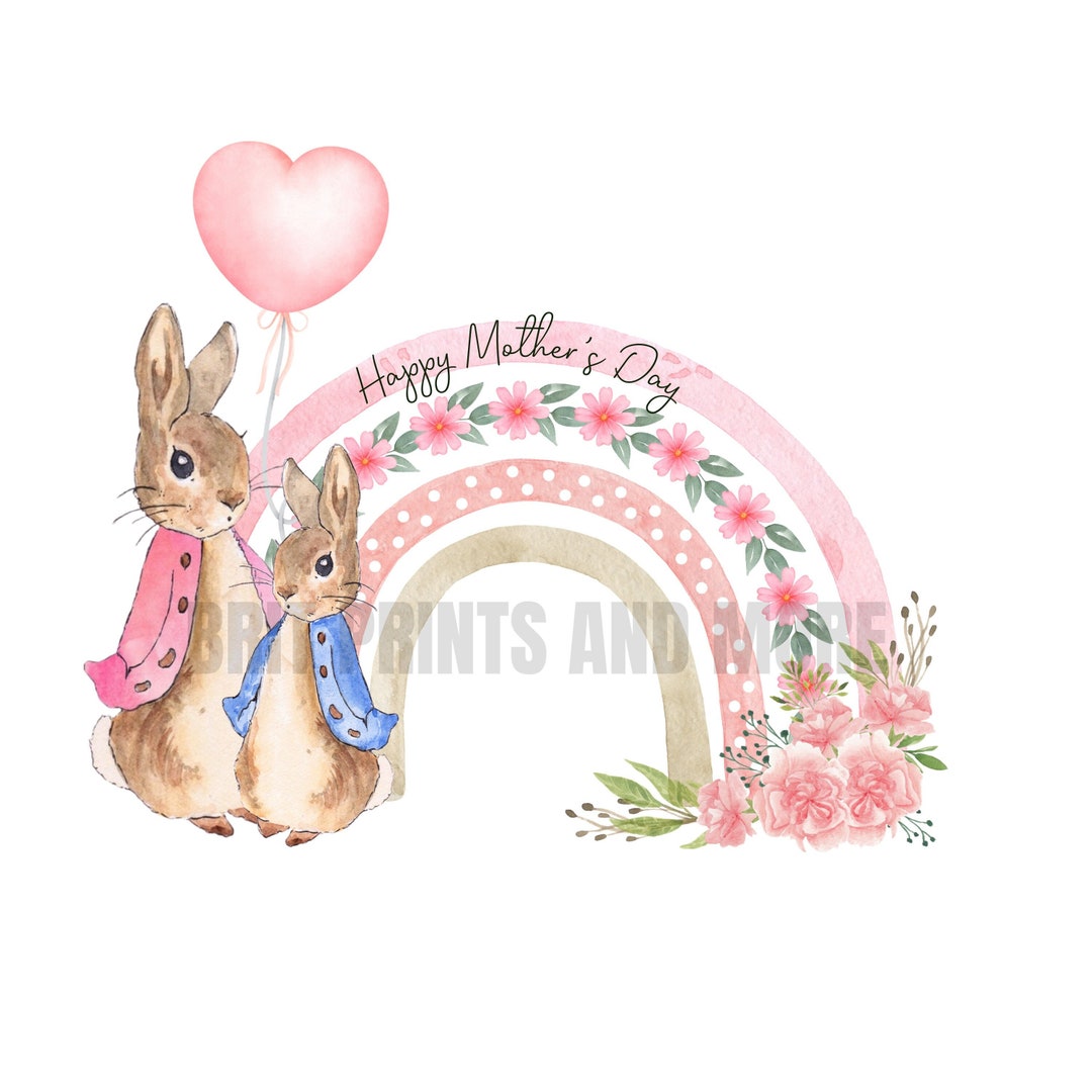Peter Rabbit Rainbow Mothers Day Watercolor PNG, Bunny Mothers Day ...