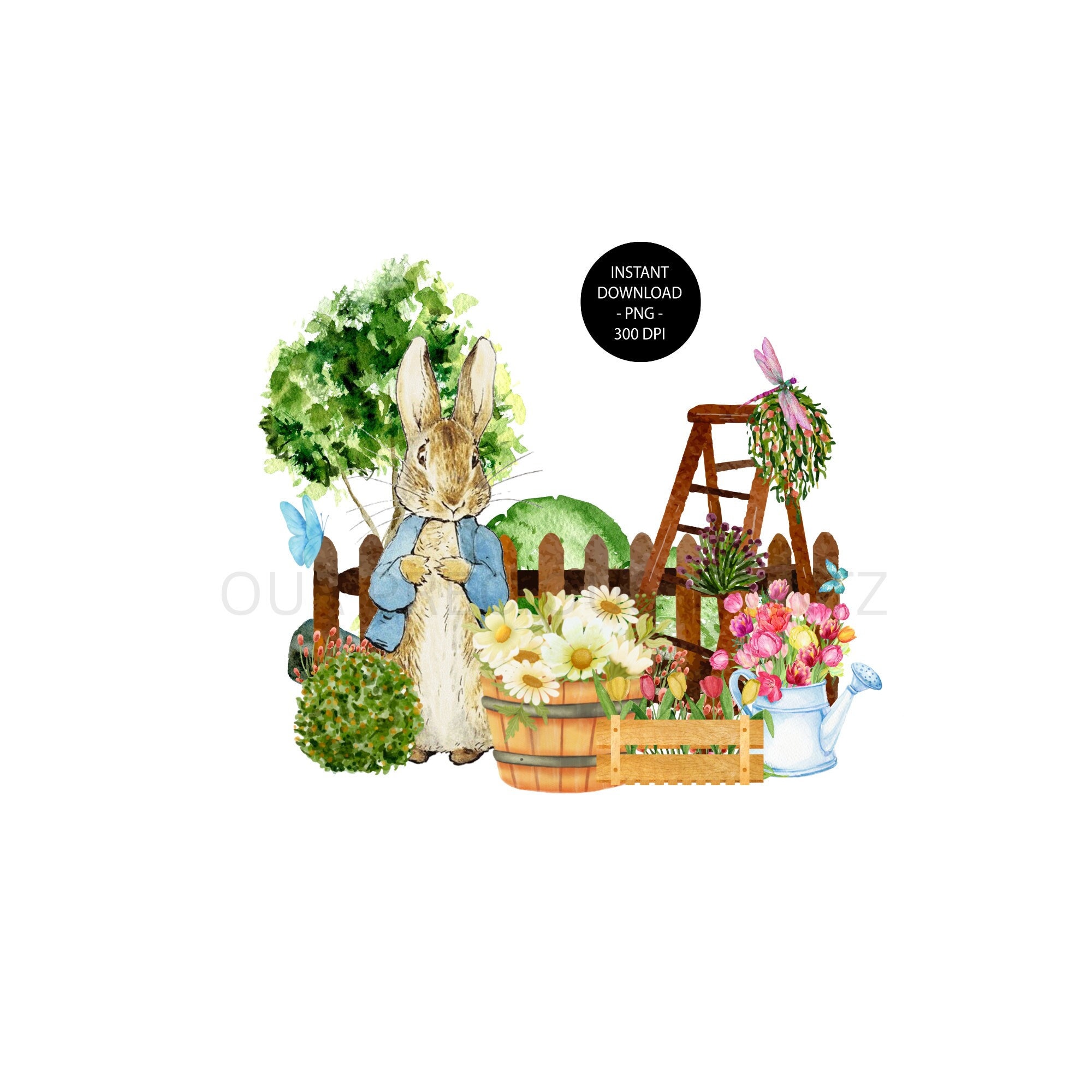 Peter Rabbit Blue Spring Garden PNG, Blue Jacket Peter Rabbit Flowers ...