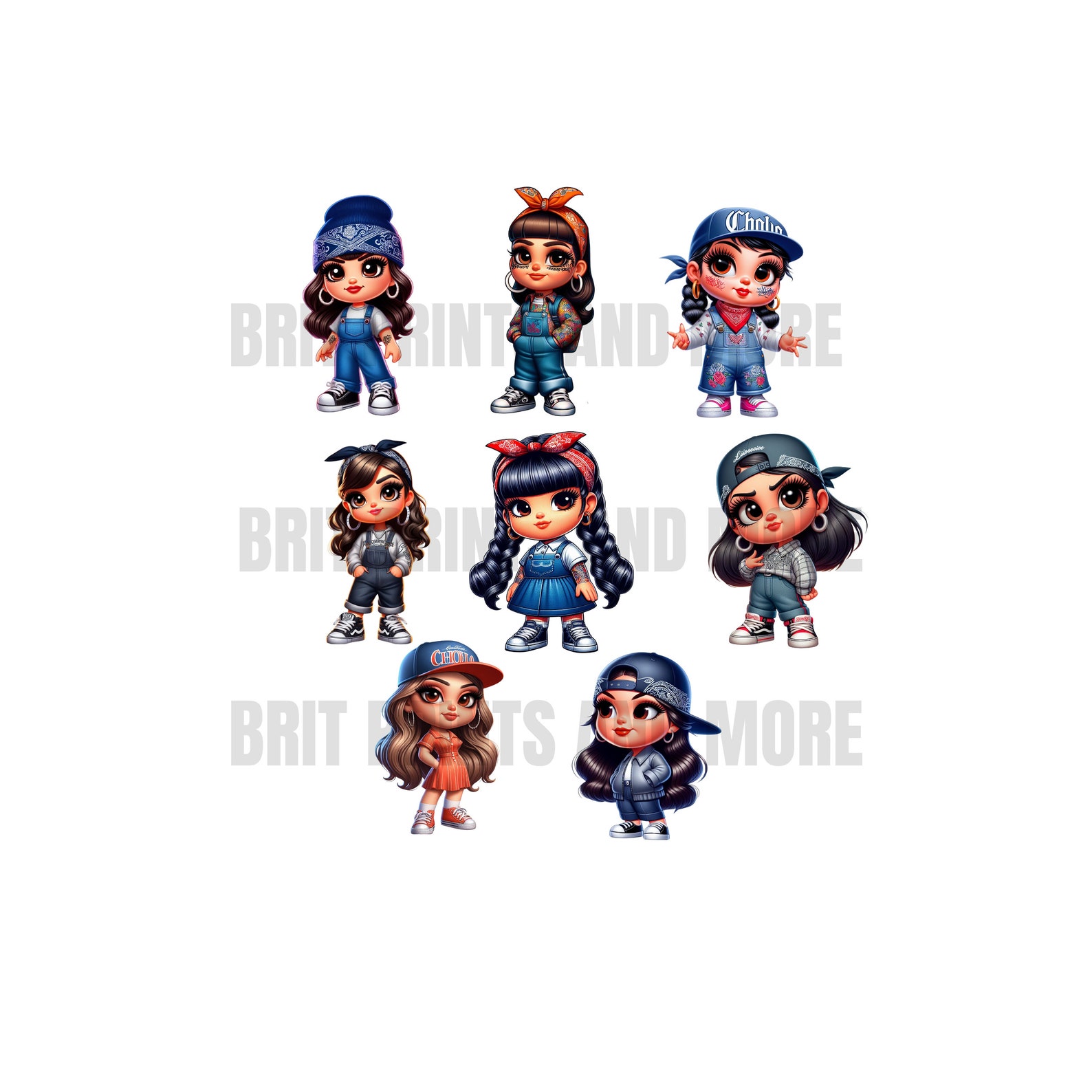 Set of 8 Chola Girls PNG, Cholo Clip Art, Cute Mexican Girls ...