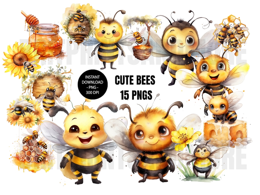 Honey Bees PNG, Bee Hive Clip Art, Cute Bee Bundles Sublimation ...