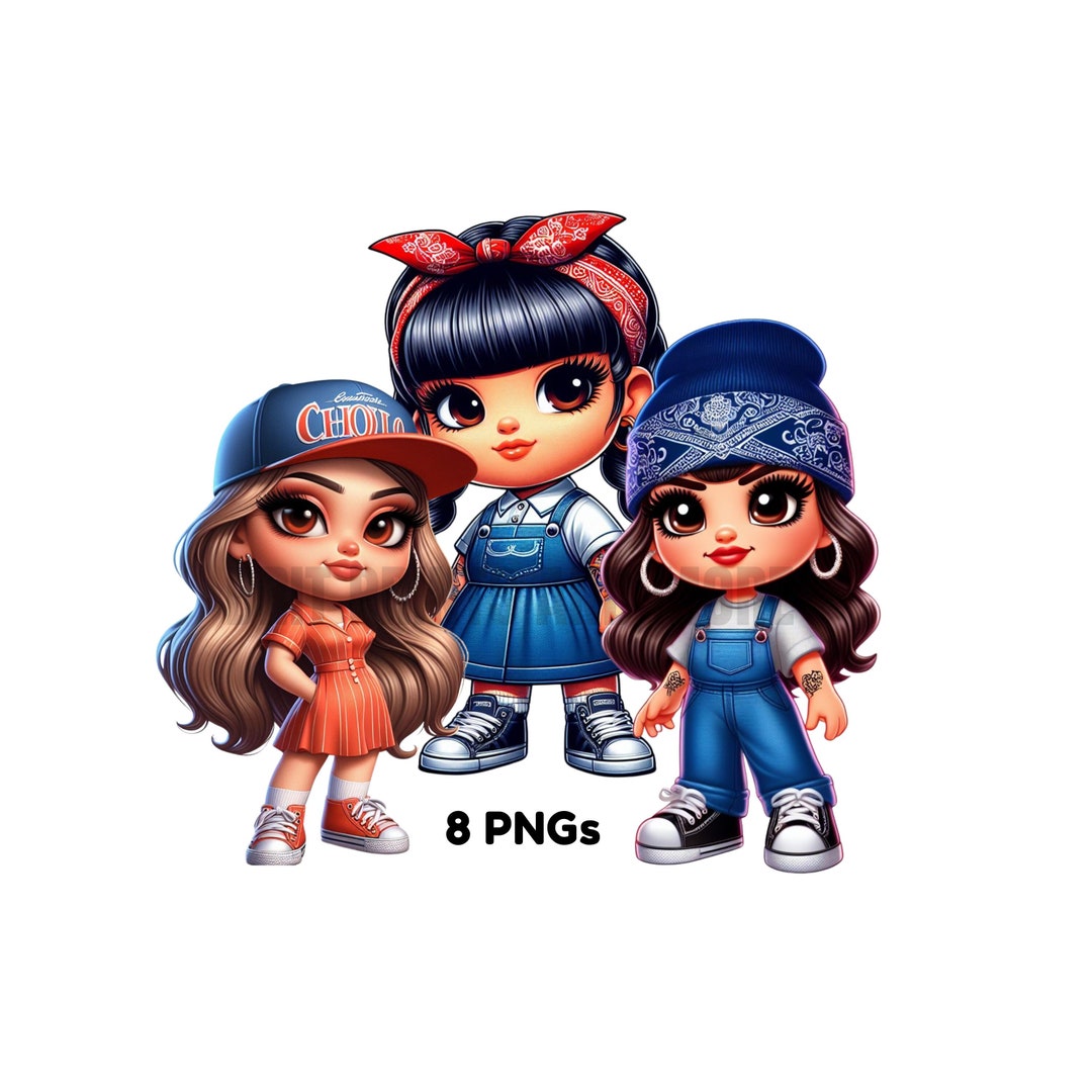 Set of 8 Chola Girls PNG, Cholo Clip Art, Cute Mexican Girls ...